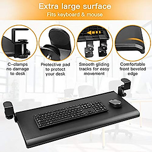 HUANUO Keyboard Tray Under Desk with C Clamp-Large Size, Steady Slide Keyboard Stand, No Screw into Desk, Perfect for Home or Office