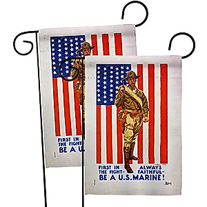 First in The Fight Garden Flag - 2pcs Pack Armed Forces Marine Corps USMC Semper Fi United State American Military Veteran Retire - House Banner Small Yard Gift Double-Sided Made USA 13 X 18.5