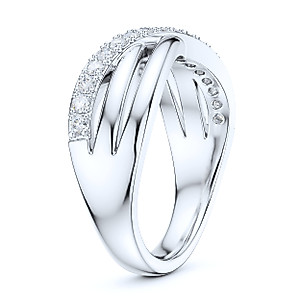 PRSTANI Sterling Silver X Shape One Row Simulated Round Brilliant Cut Diamonds Cross Two Split Shanks Wedding Ring (9)