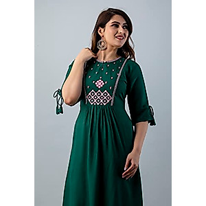 JG Rayon Maxican Embroidered Peasant Women's Anarkali Rayon Gown Kurta Flared Kurti For Women -(GREEN)