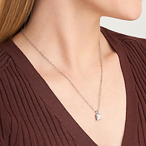 MORGAN & PAIGE CZ Diamond Emerald Cut Necklace - 925 Platinum Plated Sterling Silver Necklace With 3/8" Emerald Cut Cubic Zirconia Pendant - 18"