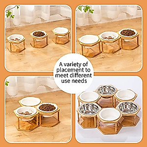 Lusifaco Set of 3 Single Elevated Cat Bowls, Stainless Steel Raised Cat Food Water Bowl with Bamboo Stand, Pet Dishes Stand Feeder with Anti Slip Feet for Cats and Small Dogs, 13 oz(Stainless Steel)