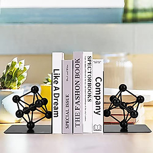 TENGZHEN Metal Bookend Black Book Ends, Heavy-Duty Bookends for Shelves, Book Ends for Heavy Books, Black Geometric Ball Decor Shapes Bookend,Book Shelf Holder Home Office Decorative Desktop Organizer