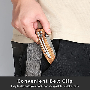 Folding Pocket Knife with Liner lock Stainless Blade Brown Wood Handle with Belt Clip Diamond Sharpening Stone Folding Knife Sharpener Garden Tools