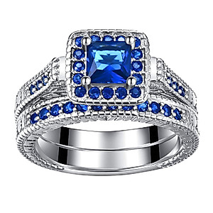 White Gold Filled 2pcs Womens Wedding Ring Sets Bridal Sets Princess Cut Cz Engagement Ring Wedding Bands