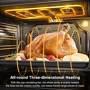 AMZCHEF Single Wall Oven 24" Built-in Electric Ovens with 11 Functions, 8 Automatic Recipes, 2800W, 240V, 2.5Cu.f Convection Wall Oven in Stainless Steel, Touch Control, Timer, Safety Lock,Upgraded