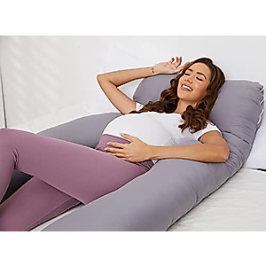 Roomate Pregnancy Pillows, U Shaped Full Body Maternity Pillow with Removable Cover - Support for Back, Legs, Belly, Hips for Pregnant Women, 57x 27 Inch Pregnancy Pillows for Sleeping, Grey