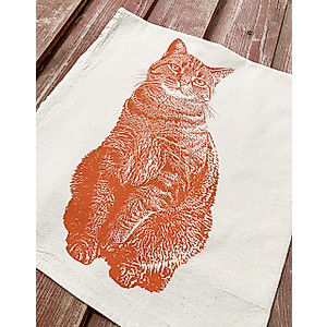 Tabby Cat Tea Towel in Orange, Cat Tea Towel, Cat Towel, Orange Cat Towel - Hand Printed Flour Sack Tea Towel, Cat Towel, Christmas Cat Towel