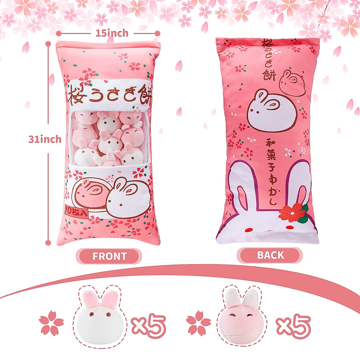 Juexica Cute Bunny Plush Pillow Kawaii Stuffed Animal Pink Soft Rabbit Throw Pillow Removable Animal Toys Gifts for Christmas Room Decor