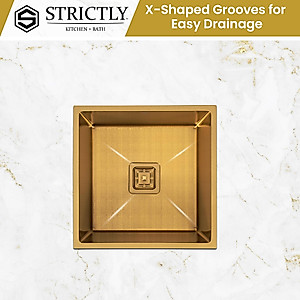 Strictly Sinks Undermount Bar Prep Sink – 18 Inch 16 Gauge Embossed Leather Texture Gold Wet Bar Prep Kitchen Sink with Bottom Grid and 1 Square Strainer Drain