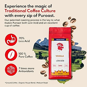 Puroast Low Acid Coffee Flavored Coffee | Vanilla Ground | Medium Roast | High Antioxidants & High pH |No Bitter Aftertaste | Reduced Heartburn & GERD | Suitable for Cold Brew - 2.2 LB