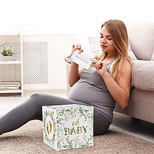 Eaezerav 50 Pcs Greenery Diaper Raffle Tickets with Diaper Raffle Box Baby Shower Card Holder Box Diaper Raffle Insert Ticket for Greeney Baby Shower Decorations Raffle Party Game