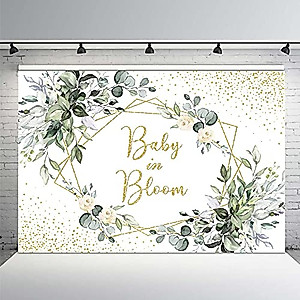 MEHOFOND Baby in Bloom Backdrop Eucalyptus Leaves Baby Shower Decorations Banner White Floral Baby Shower Supplies Photography Background Cake Table Decor Banner Photo Booth Prop Vinyl 7x5ft