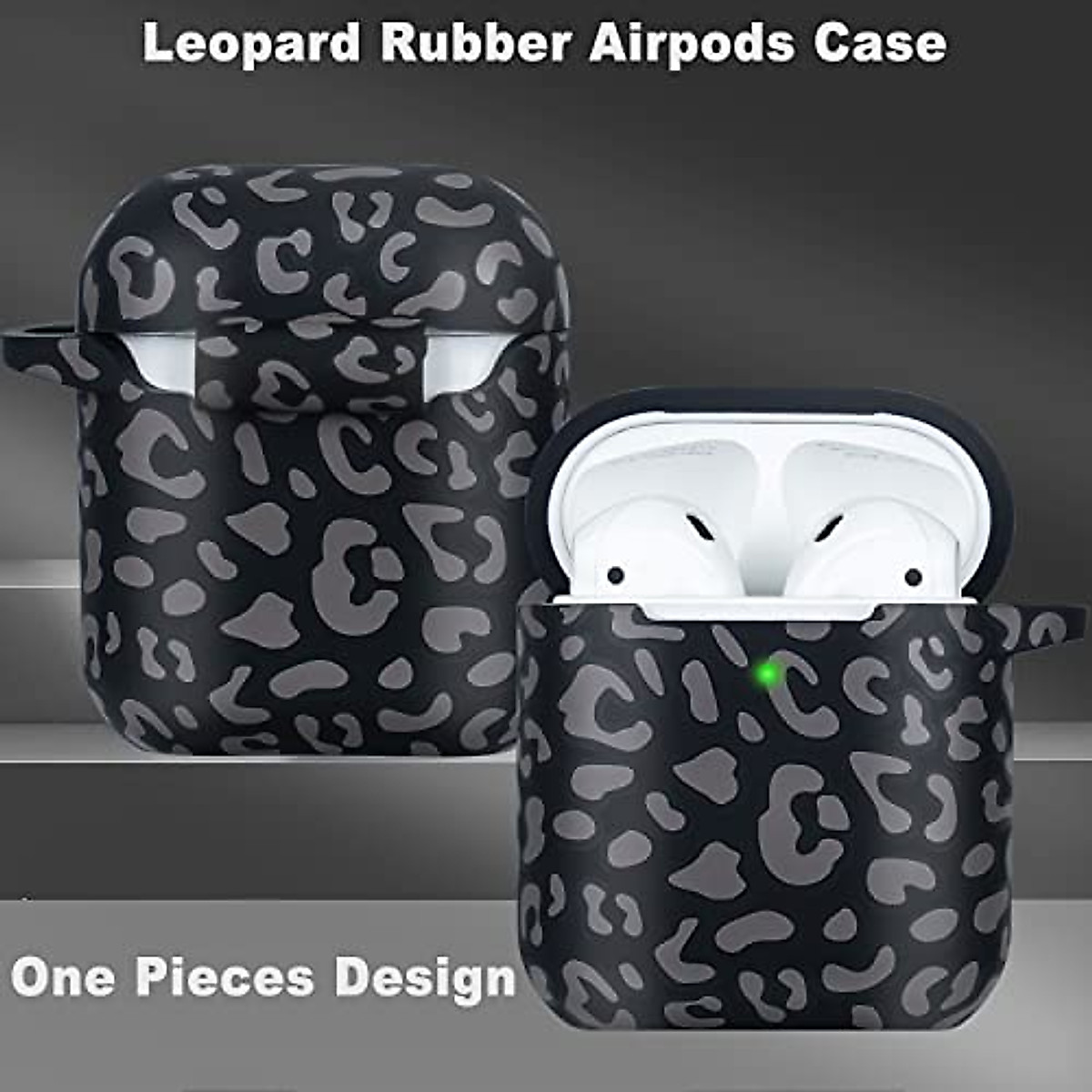Leopard Silicone Airpods Case, Gawnock Soft Case Cover Flexible for Airpods 2nd/1st Generation Floral Print Cover for Women Girls with Keychain - Gray Leopard Cheetah
