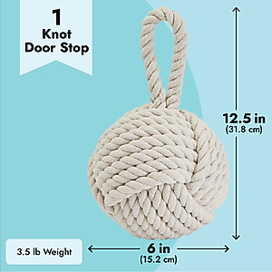 Decorative Weighted Door Stop with Handle, Nautical Knot Rope for Floor, 3.5 lbs (6 x 12.5 In)