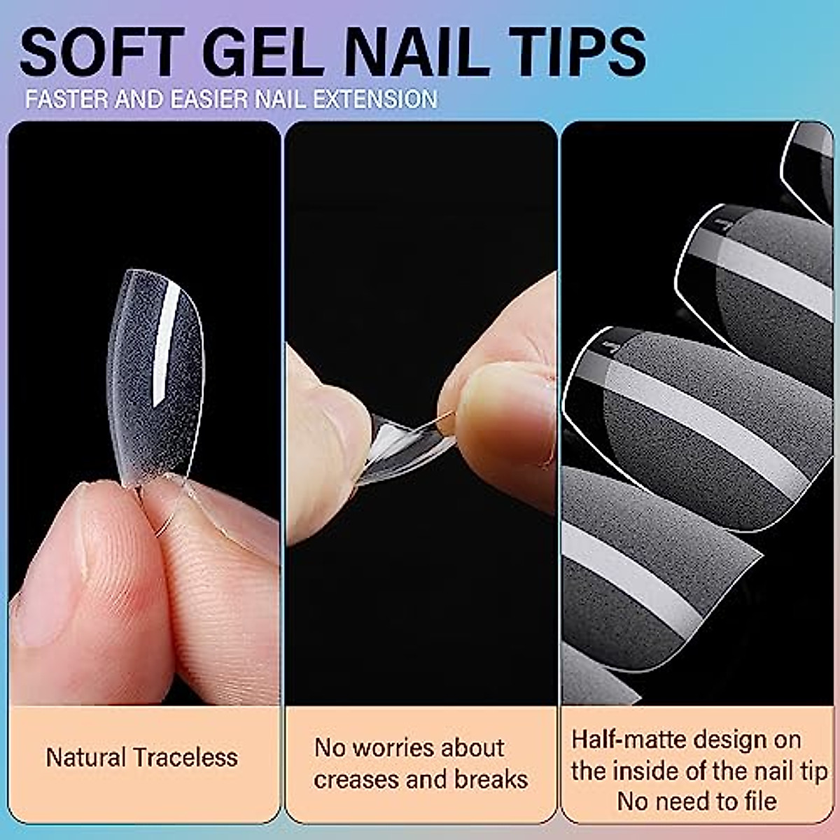 ALIKOSSTOR Short Coffin Nail Tips - Half Matte Soft Gel Nail Tips No Filed, 360PCS Preshaped Clear False Acrylic Gelly Tips for Soak Off Nail Extension DIY Nail Art 12 Sizes