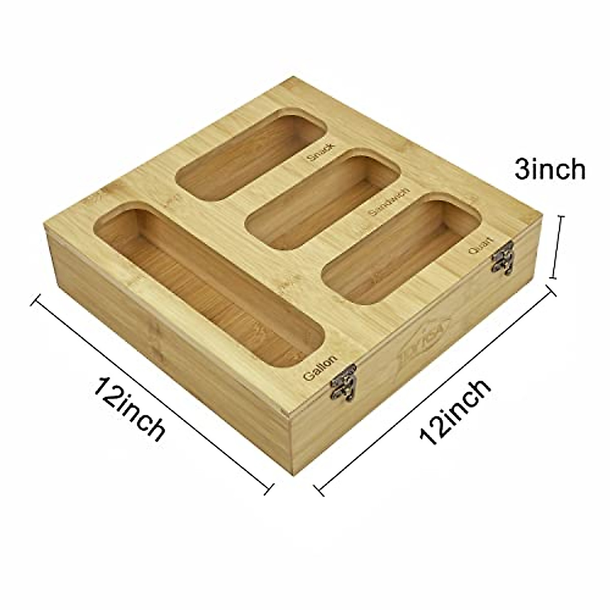 Bamboo Ziplock Bag Organizer for Drawer with Removable Lid | Ziplock Bag Storage Organizer | Ziplock Bag Organizer| 4 Compartments Plastic Bag Organizer | Wooden Baggie Organizer | 12 x 12 x 3-inch