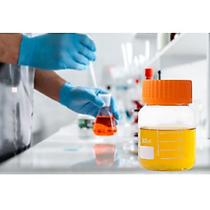 Basstein Lab Media Storage Reagent Wide Mouth Bottles Graduated GL80 Screw Cap Leakproof Multi-Purpose for Scientific | pack of 6 (Orange,500ml)