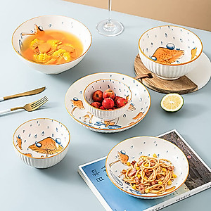 Bicuzat Cute Mushroom Pattern Ceramic Bowls Set Soup Bowls Dessert Bowls, 6 Inch, Set of 2