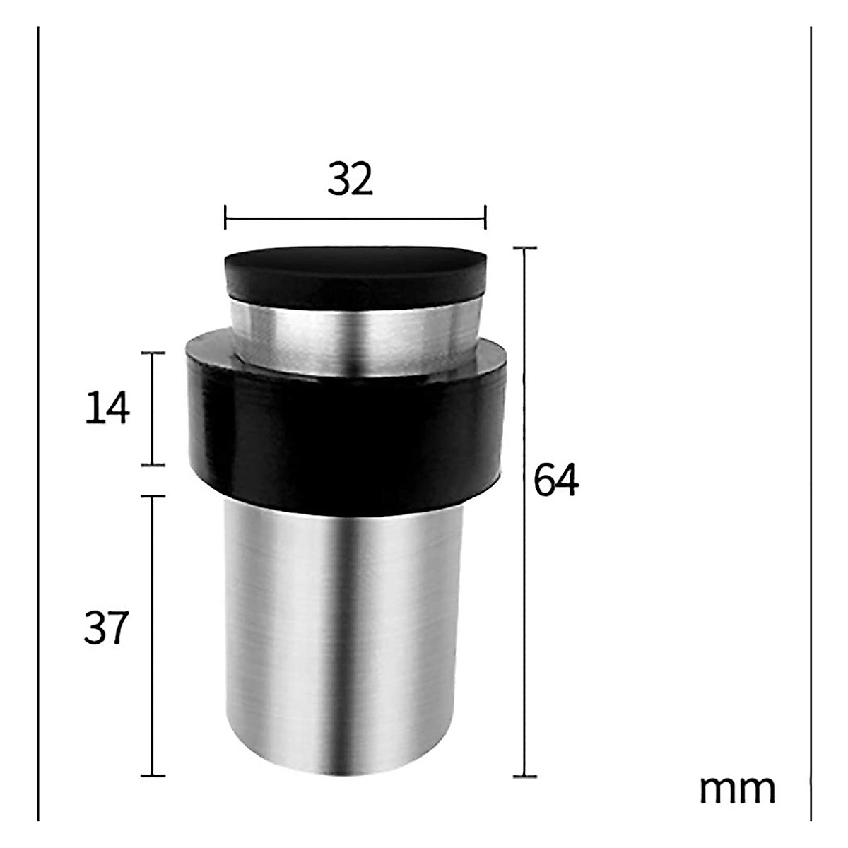 ZHJ Door Stops Cylindrical Stainless Steel Bathroom Glass Door Stop Punch-Free Rubber Bumper Heightened Door Top Anti-Collision Door Stop Stops (Size : 64mm)