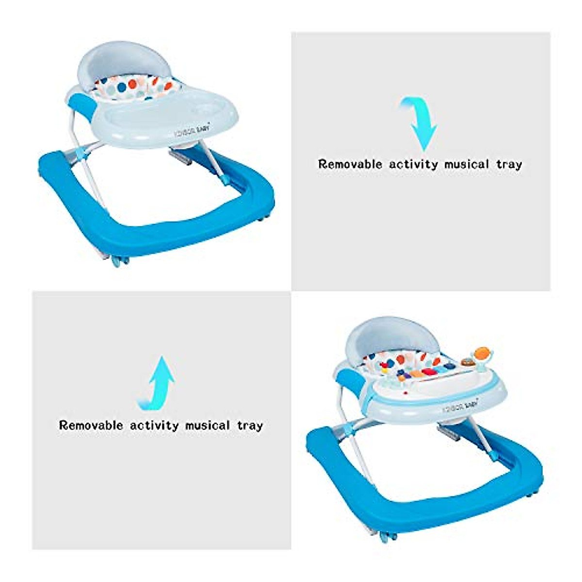 Foldable Baby Walker for Boys and Girls by Kinfant - 2-in-1 Toddler Sit-to-Stand Learning Walker Learning-Seated or Walk-Behind (Blue)