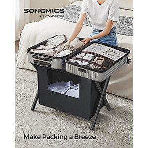 SONGMICS 2 Pack Luggage Rack with Removable Laundry Bag, Set of 2 Suitcase Stands for Guest Room, Foldable for Space-Saving Storage, Steel Frame, Hotel, Bedroom, Black URLR005B02