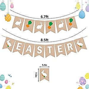 2 Pcs Easter Bunny Carrot Burlap Banner Spring Easter Party Easter Home Office School Decorations Supplies