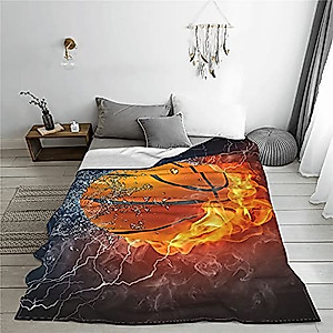 Basketball Fire and Water Throw Blankets, Custom Basketball Sport Flannel Fuzzy Blanket for Kids and Adults Bed Blankets (50"x 40")