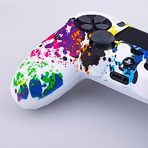 9CDeer 1 Piece of SiliconeTransfer Print Protective Cover Skin + 6 Thumb Grips & Dust Proof Plugs for PS4/Slim/Pro Controller Graffiti