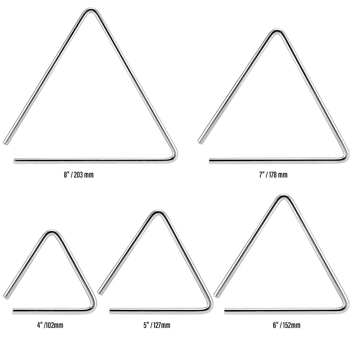 MUKLEI 10 Pack Music Instruments Triangles, Percussion Triangles With Strikers Musical Steel Triangle Se Music Triangle Instruments for Music Learning 4,5,6,7,8 inches