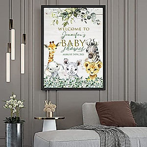 Personalized Safari Baby Shower Welcome Sign Poster, Jungle Animals Print Art, Cute Watercolor Jungle Baby Shower Welcome Decoration, Custom Baby Shower Wall Art Poster Canvas, Home Decor