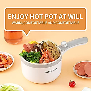 STECOKER Electric Hot Pot with Steamer (1.5LS), 1.5L Instant Pot, Ramen Cooker,110V 600W White