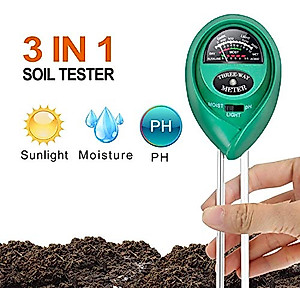 iPower Soil pH Meter, 3-in-1 Tester Kit for Moisture, Light & pH for Home and Garden, Lawn, Farm, Plants, Herbs Tools, Indoor/Outdoor Plant Care