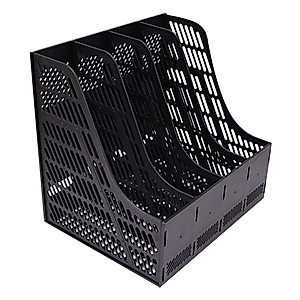 SAYEEC Desktop Magazine Holder Desk File Organizer 4 Compartments Vertical File Dividers Book Holder Frames Document Cabinet Rack Storage Organizer Box for Home Office School Black