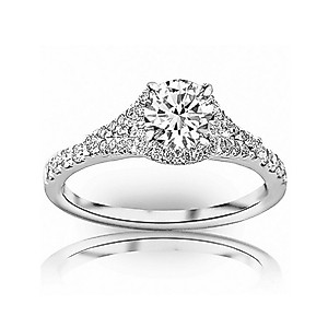 1.32 Carat t.w. ROUND Shape/Center Silver Cushion Shape Split Shank Halo Style CZ Engagement Ring