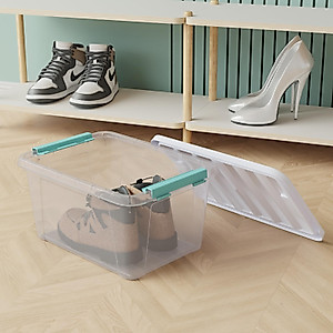 CadineUS 4-pack 20 Liter Plastic Latching Boxes, Clear Storage Totes with Lids