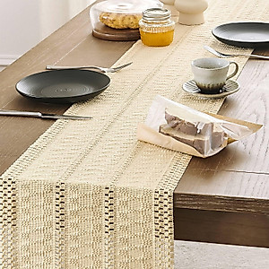 ZeeMart Macrame Style Boho Table Runner, Beige Table Runners 72 Inches Long, Farmhouse Woven Home Decor, 12x72 Inch, Beige