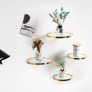 Wall Mounted Gold Glass Floating Shelves Display Ledge Shelves,Bathroom Corner Shelf Simple Home Decor Shelf for Flowers Wall Shelves Decorative Plant Flower Pot Rack Wall Shelf Crafts