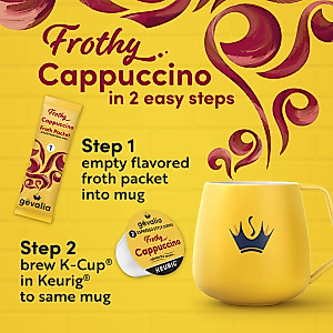 Gevalia Frothy 2-Step Cappuccino Espresso Kâ€ Cup® Coffee Pods & Froth Packets Kit (36 ct Pack, 6 Boxes of 6 Pods with Packets)