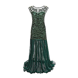 MIASHUI Womens Dress Women's Dress Vintage 1920s Sequin Beaded Tassels Party Night Long Maxi Dress Womens Summer Dresses Green