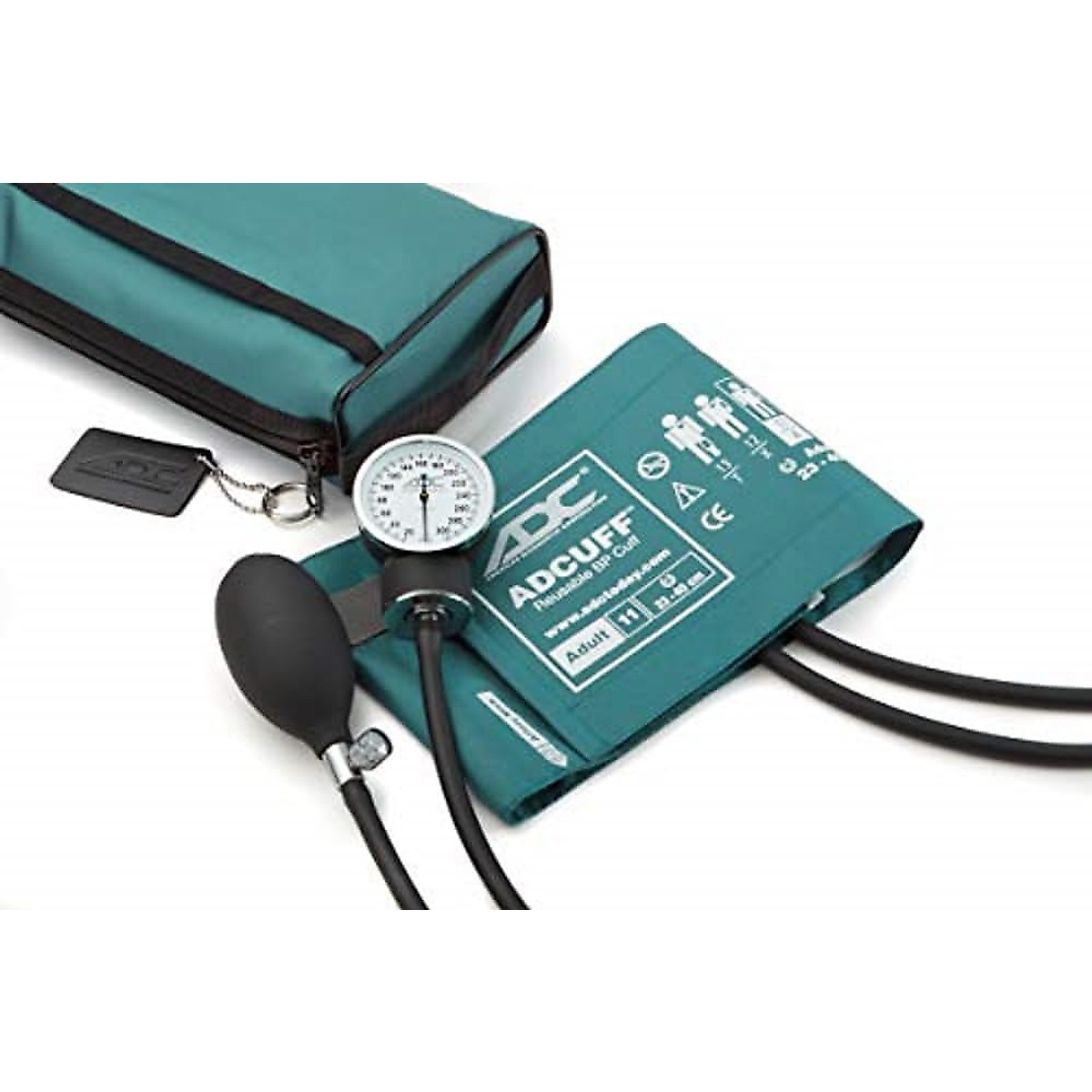 ADC - 768-11ATL Prosphyg 768 Pocket Aneroid Sphygmomanometer with Adcuff Nylon Blood Pressure Cuff, Adult, and Carrying Case, Teal