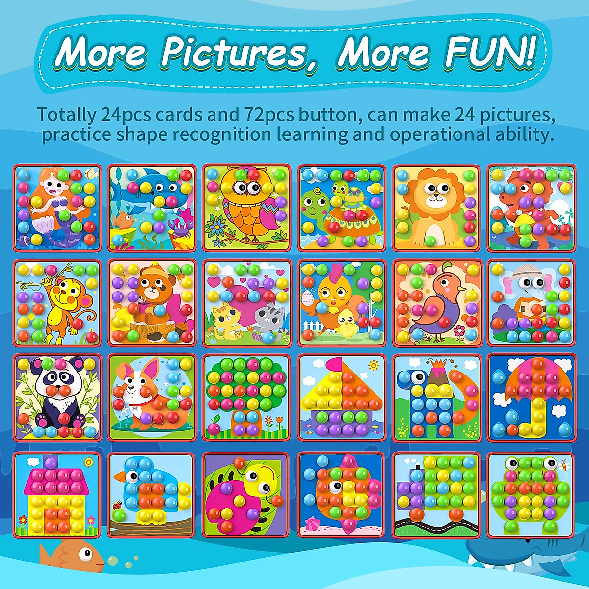 Geekper Button Art Toys for Toddlers with 34 Pictures and 130 Buttons