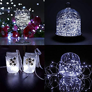 4 x Fairy Lights Battery Operated 8 Lighting Modes,50LEDs,16.4Ft/5 Meters Silver Wire String Lights,Timer Function,and Remote Control.for Christmas,Party,Wedding,Decorative Lighting(Cool White)