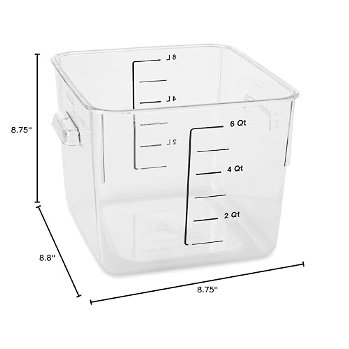 Rubbermaid Commercial Products Plastic Space Saving Square Food Storage Container For Kitchen/Sous Vide/Food Prep,Lids not included (Sold separately), 6 Quart, Clear (Fg630600Clr)