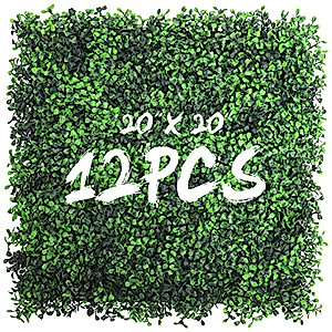 Dprodo 12PCS Artificial Boxwood Hedge Panels 20" x 20" Topiary Hedge Plant UV Protection Indoor Outdoor Privacy Screen for Home Party Decor Greenery Walls Garden Fence Backyard