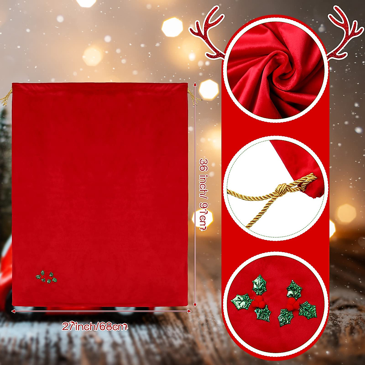 Eccliy 36 x 27 Inch Santa Christmas Gift Bag Red Velvet Santa Present Sack Bag with Drawstring Treat Bag for Xmas Party Favor Supplies Holiday Party Supply Wrapping (3)