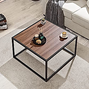 SAYGOER Farmhouse Coffee Table Rustic Wood Coffee Tables Mid Century Modern Coffe Tables for Small Spaces Simple Square Low Center Table for Living Room Home Office Boho Style, Walnut