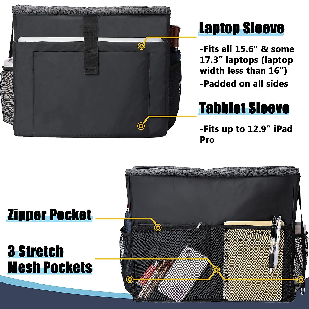 PAMLIAPY Teacher Tote Bag with 13 Pockets, Large Nurse bag for Work, Tote Bag for Women Fits 15.6" Laptop, Utility Tote with Zipper Closure, Sturdy Nursing bag, Waterproof Work Tote with Thick Bottom