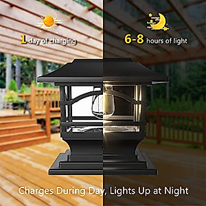 Davinci Lighting Edison Solar Outdoor Post Cap Lights - 4x4 5x5 6x6 - Bright LED Light for Fence Deck Garden or Patio Posts - Slate Black (2 Pack)