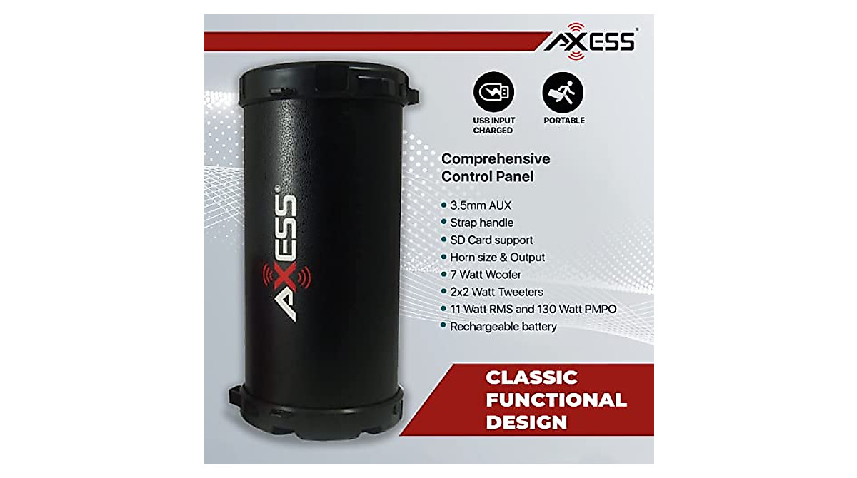 Axess SPBT1031 Portable Bluetooth Speaker - Powerful 2.1 Hi-Fi Sound